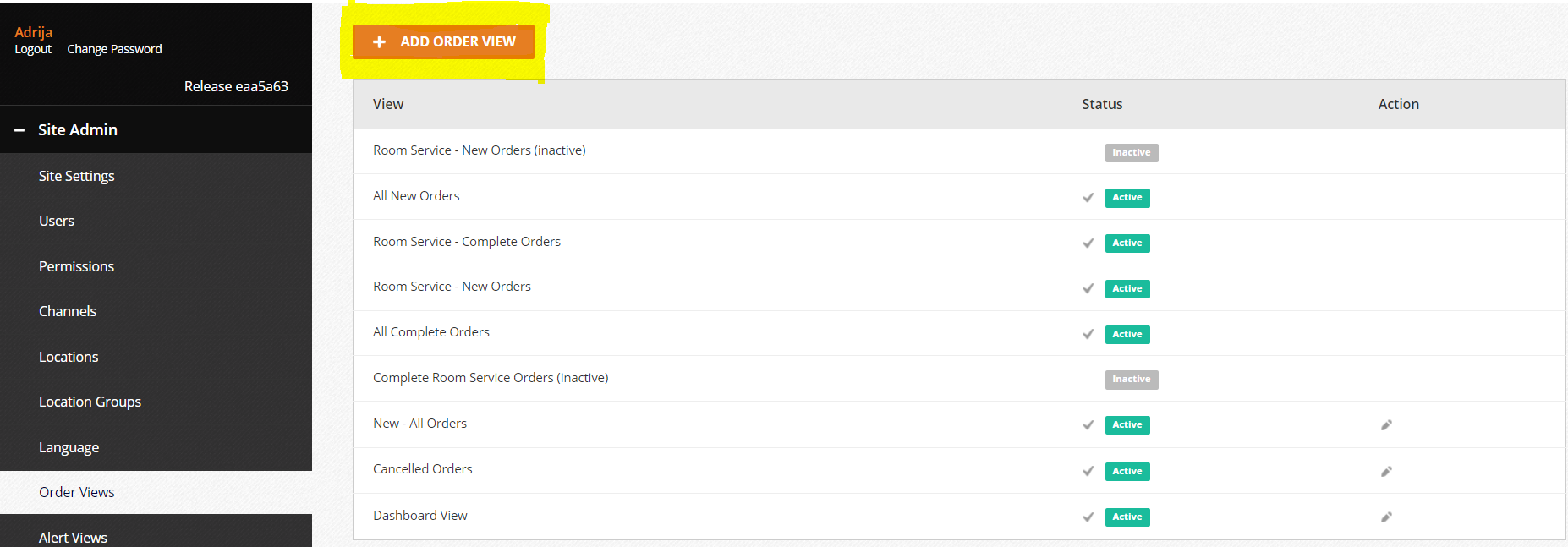 Manage Order Views – Tapendium