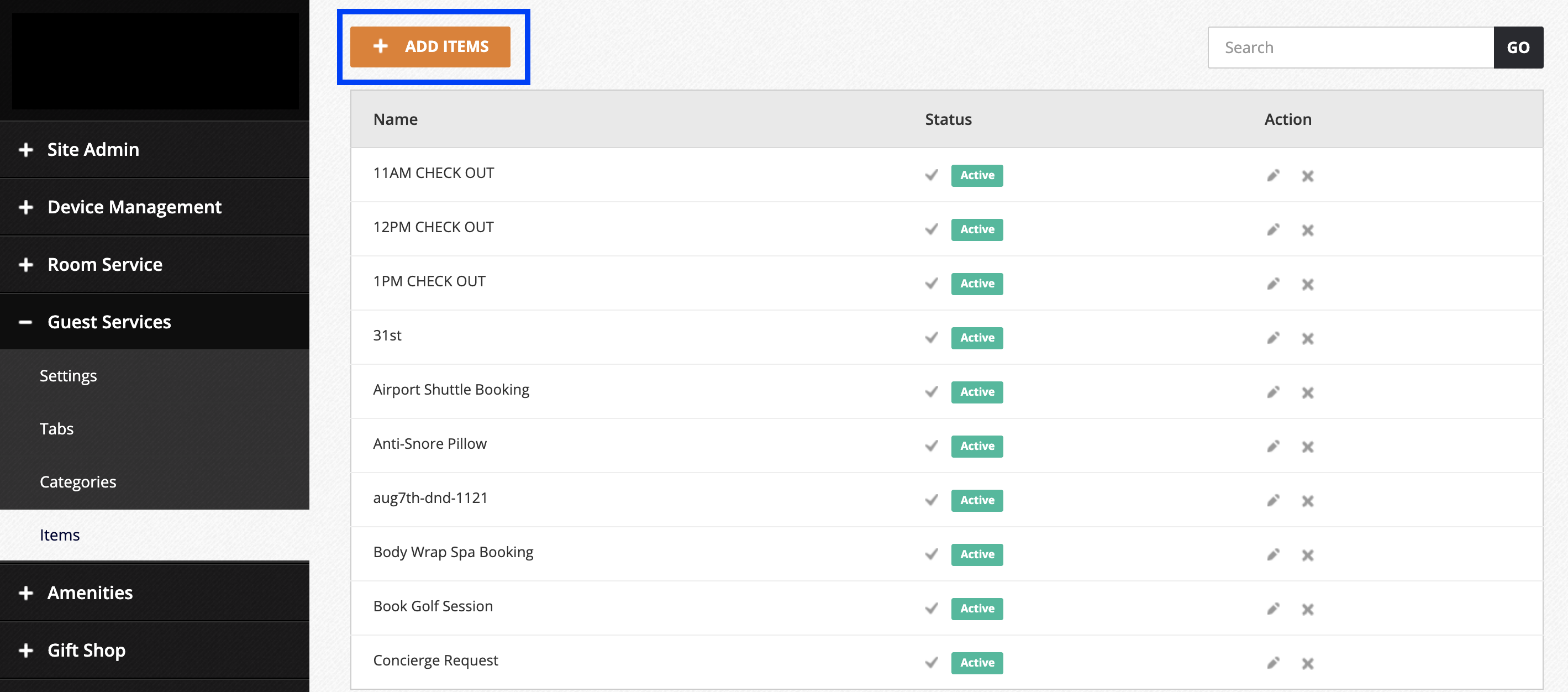 Guest Services Items – Tapendium
