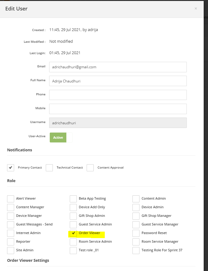 Order Viewer User and Permissions – Tapendium