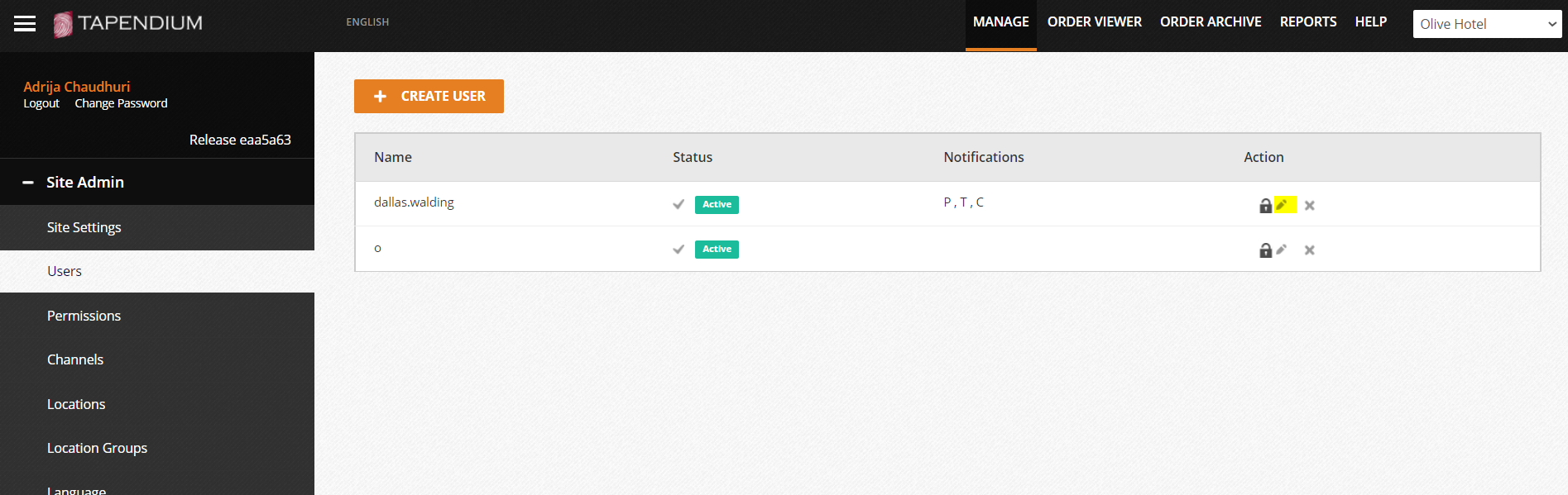 Order Viewer User and Permissions – Tapendium