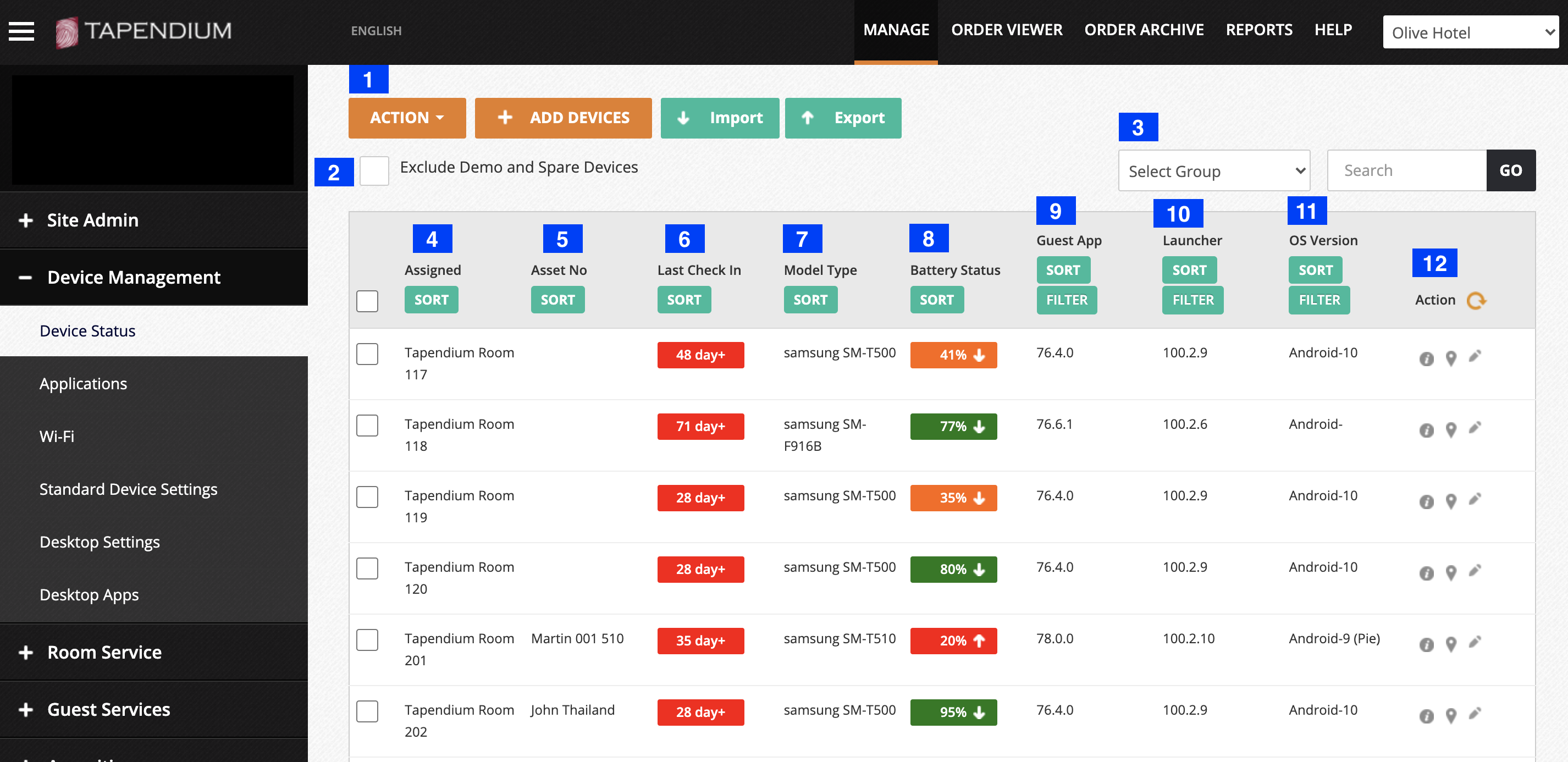 Device Management in Admin Portal – Tapendium