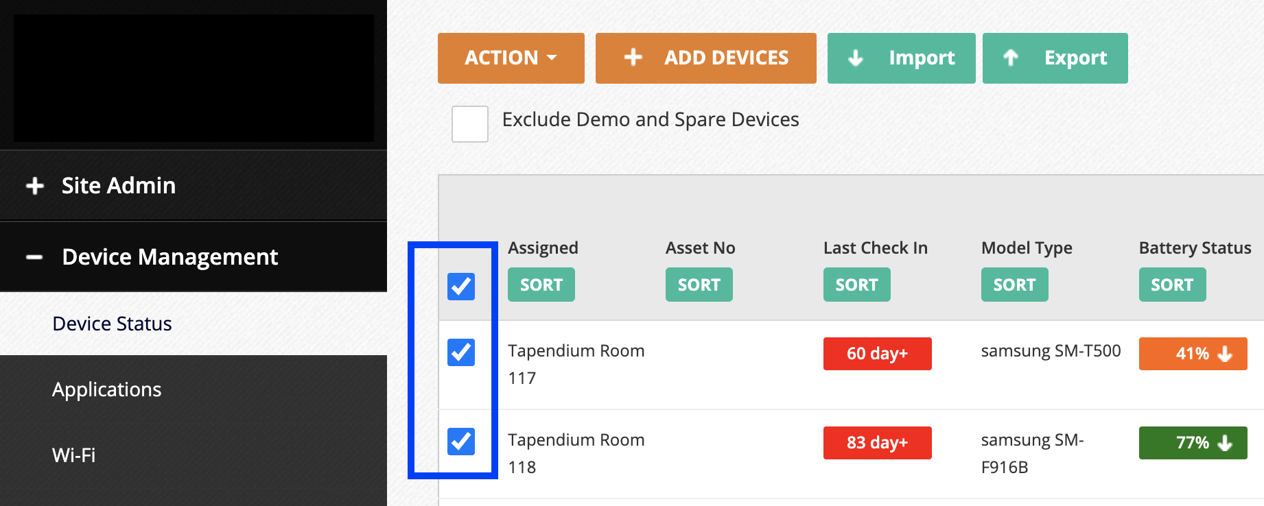 Device Management in Admin Portal – Tapendium